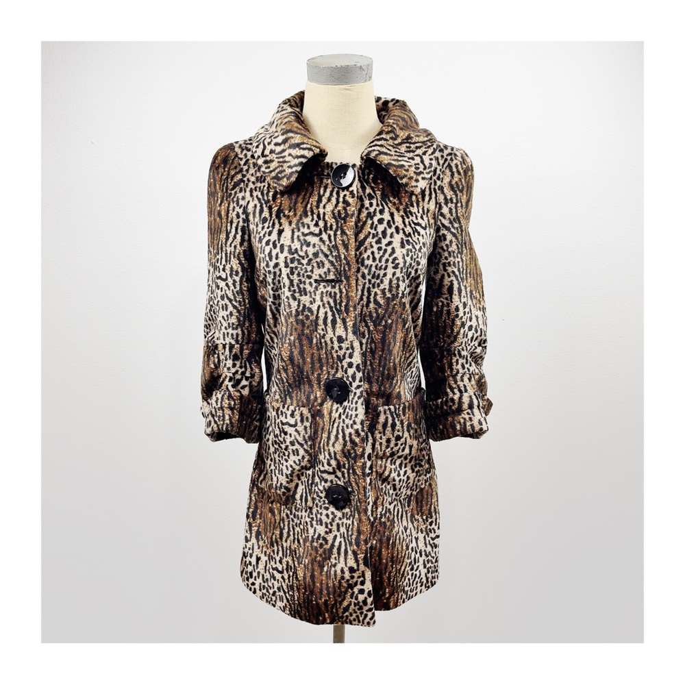 Vintage Guess Leopard Print Faux Fur Coat Slim Fit Si… - Gem
